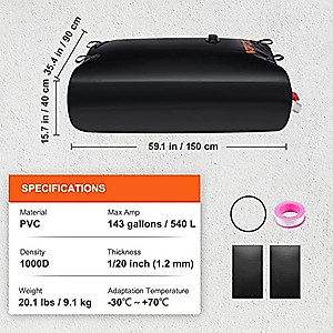 VEVOR Portable Water Storage Bladder,143 Gallon Large Capacity Water Storage Containers,1000D PVC Water Bladder Including Spigots and Overflow Kit,Water Tank for Garden Water Catcher, Black