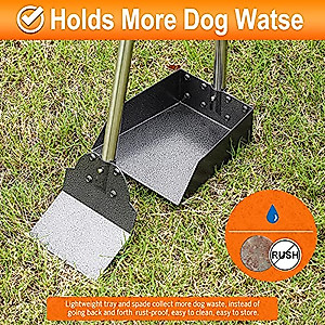 LUFFWELL Pooper Scooper, Metal Aluminum Tray and Spade Poop Scoop Set with Adjustable Stainless Steel Long Handle, Pet Waste Removal Heavy Duty Poop Scooper (Small Tray&Spade)