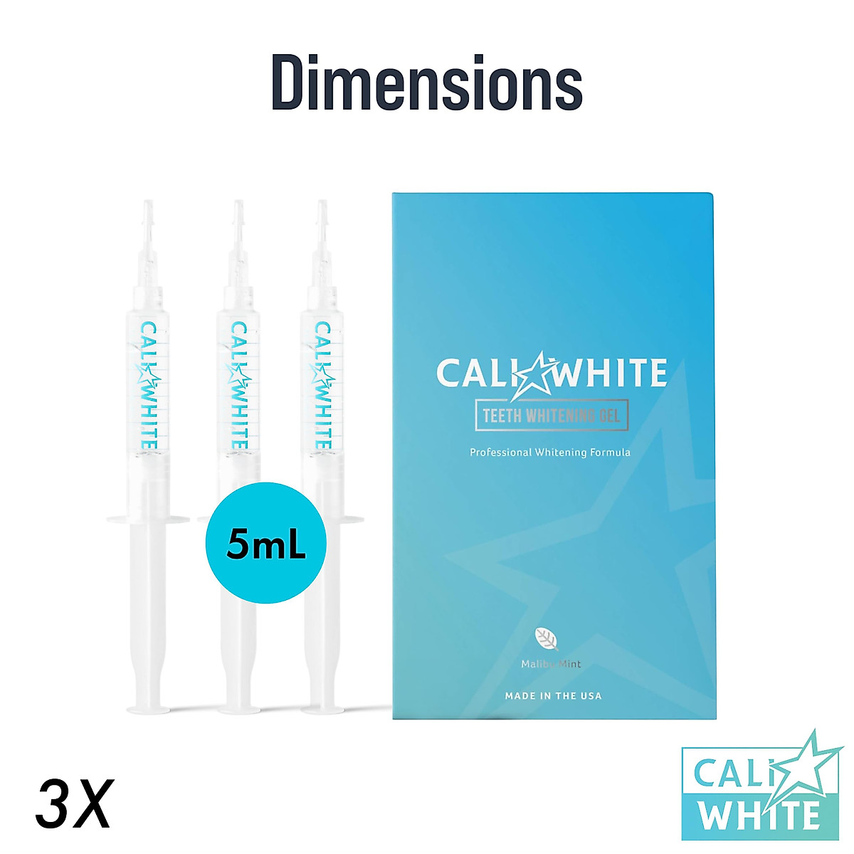 Cali White Teeth Whitening Gel Refills - 35% Carbamide Peroxide Formula - Vegan Organic Tooth Bleach - 3-Piece 5 ml Syringes for Teeth Whitening Kits - Use with UV or LED Light and Trays