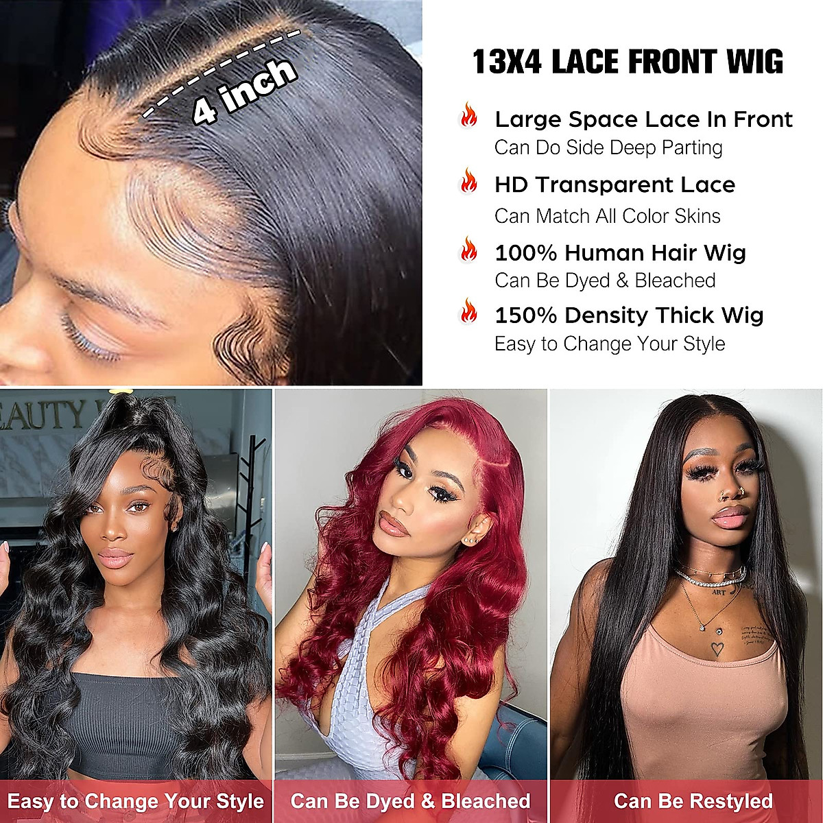 Body Wave Lace Front Wigs Human Hair Pre Plucked 13X4 HD Transparent Frontal Wigs Human Hair Glueless Wigs Human Hair Lace Front Wigs for Black Women with Baby Hair 26inch 180 Density