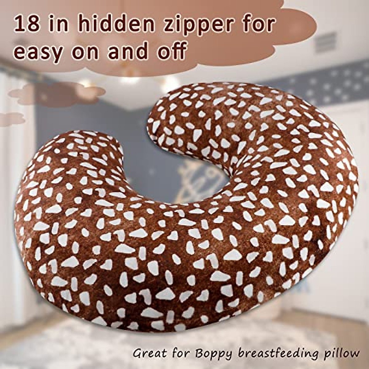 GFU Nursing Pillow Cover for Baby Boys and Girls, Minky Breastfeeding Pillow Case for Newborn, Soft Deer Skin Print Breastfeeding Pillow Slipcover, Stretchy Feeding Cover