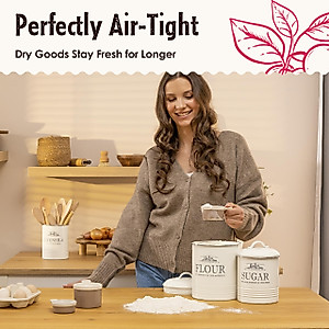 noonberry Set of 5 Canisters for Kitchen Counter, White Containers, Airtight Coffee Tea Flour Sugar Canisters Set & Utensil Holder for the Kitchen Countertop