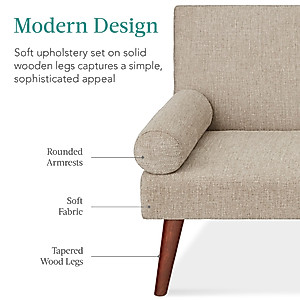 Best Choice Products Mid-Century Modern Upholstered Futon, Convertible Folding Sofa Bed, Small Couch w/Rounded Armrests, 2 Cupholders - Sand