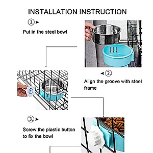 HERCOCCI Crate Dog Bowl, Removable Stainless Steel Pet Kennel Cage Hanging Food Bowls and Water Feeder Coop Cup Prevent Overflow for Puppy, Medium Dog, Cat, Rabbit, Ferret (2PCS)