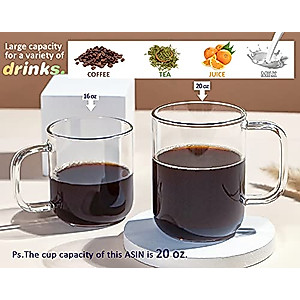Aquach Glass Mugs 20 oz Set of 2, Extra Large Clear Glass Cup with Handle for Hot/Cold Coffee Tea Beverage, Thicker Quality for Safe Use Every Day