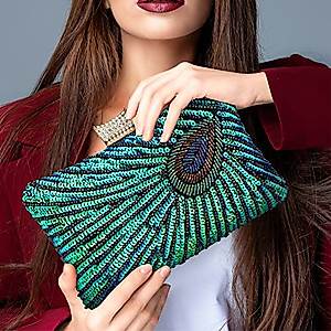 Peacock Clutch Purse Beaded Sequin Evening Bags Clutch Handbag for Party Wedding Proms Cocktail,7.9 * 4.7 * 2.4 in