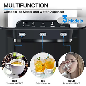 ICEPURE Countertop Water Cooler Dispenser with Ice Maker, 3 in 1 Top-Loading Hot&Cold Water Dispenser 5 Gallon, 3 Temperatures Setting- Hot&Cold Water, Portable Ice Makers for Home Kitchen Office Bar