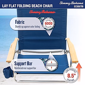 Tommy Bahama 5-Position Lay Flat Cup Holder and Towel Bar Beach Chair, 1-Pack, Floral Print