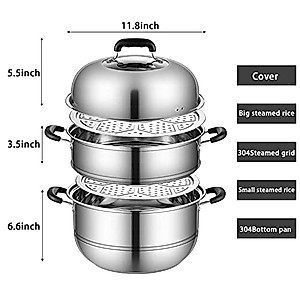 MANO Steamer Pot for Cooking 11.8 inch Steam Pots with Lid 2-tier Stainless Steel Steaming Pot Multipurpose Cookware with Handle for Vegetable, Dumpling, Stock, Sauce, Food