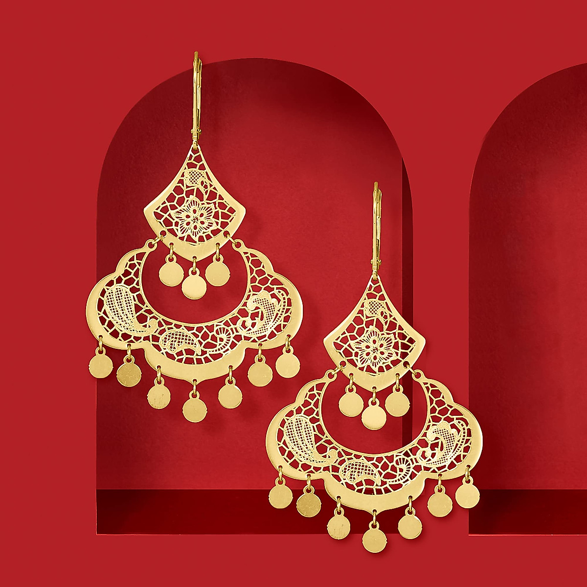 Ross-Simons Italian 14kt Yellow Gold Filigree Chandelier Earrings