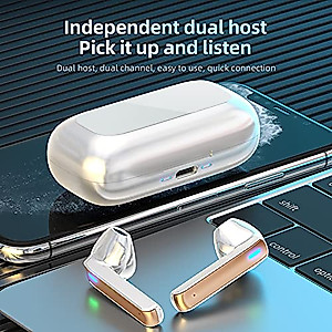 STKTON Wireless Earbuds Bluetooth 5.0 in-Ear Headphones with Charging Box, subwoofer with TWS Stereo Headphones, Water-Proof,Clear Calls, Suitable for Game&Trip&Sports (White)
