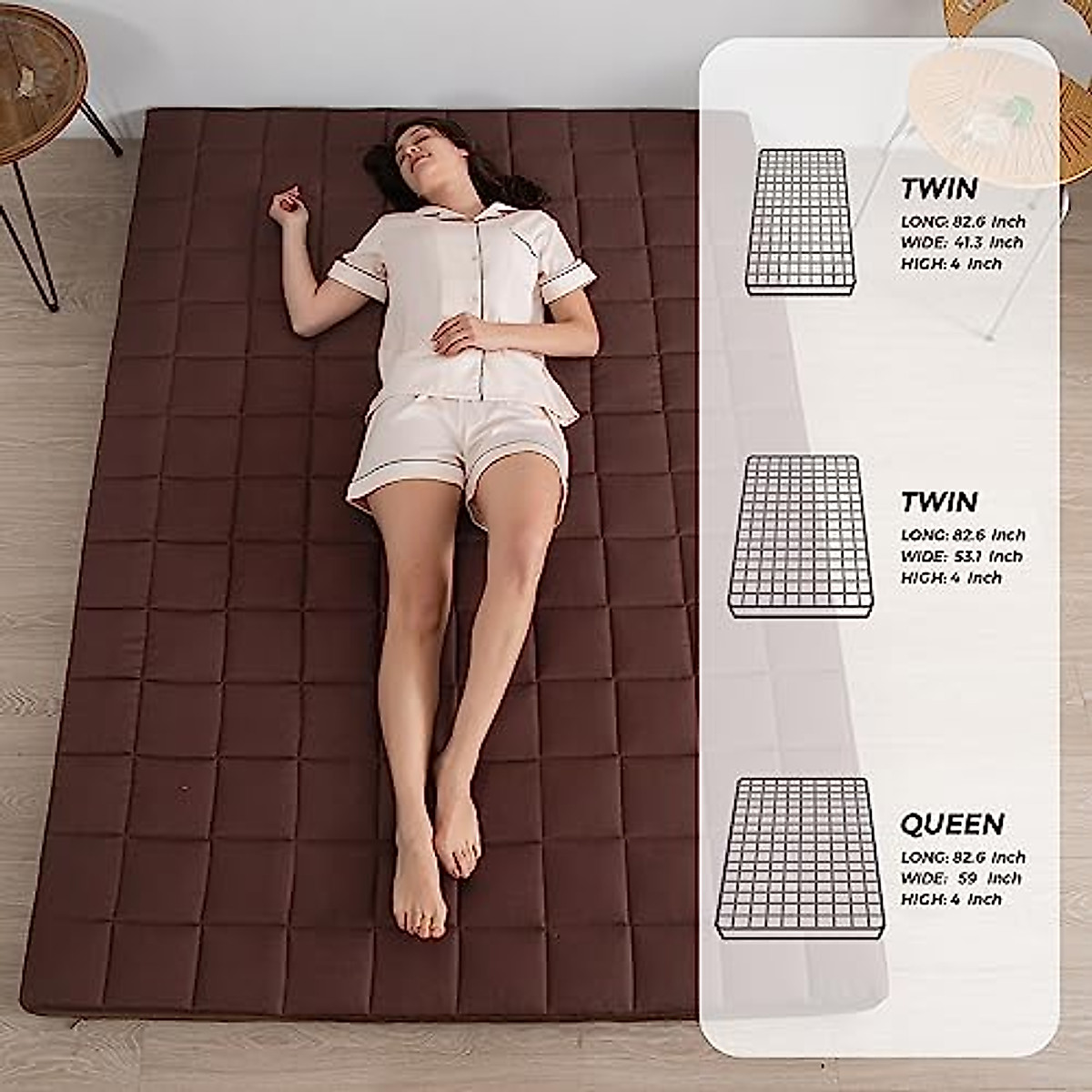MAXYOYO Floor Mattress Japanese Futon Mattress, Full Thicken Sleeping Pad for Floor Folding Mattress Tatami Mat Camping Mattress with Removable Cover