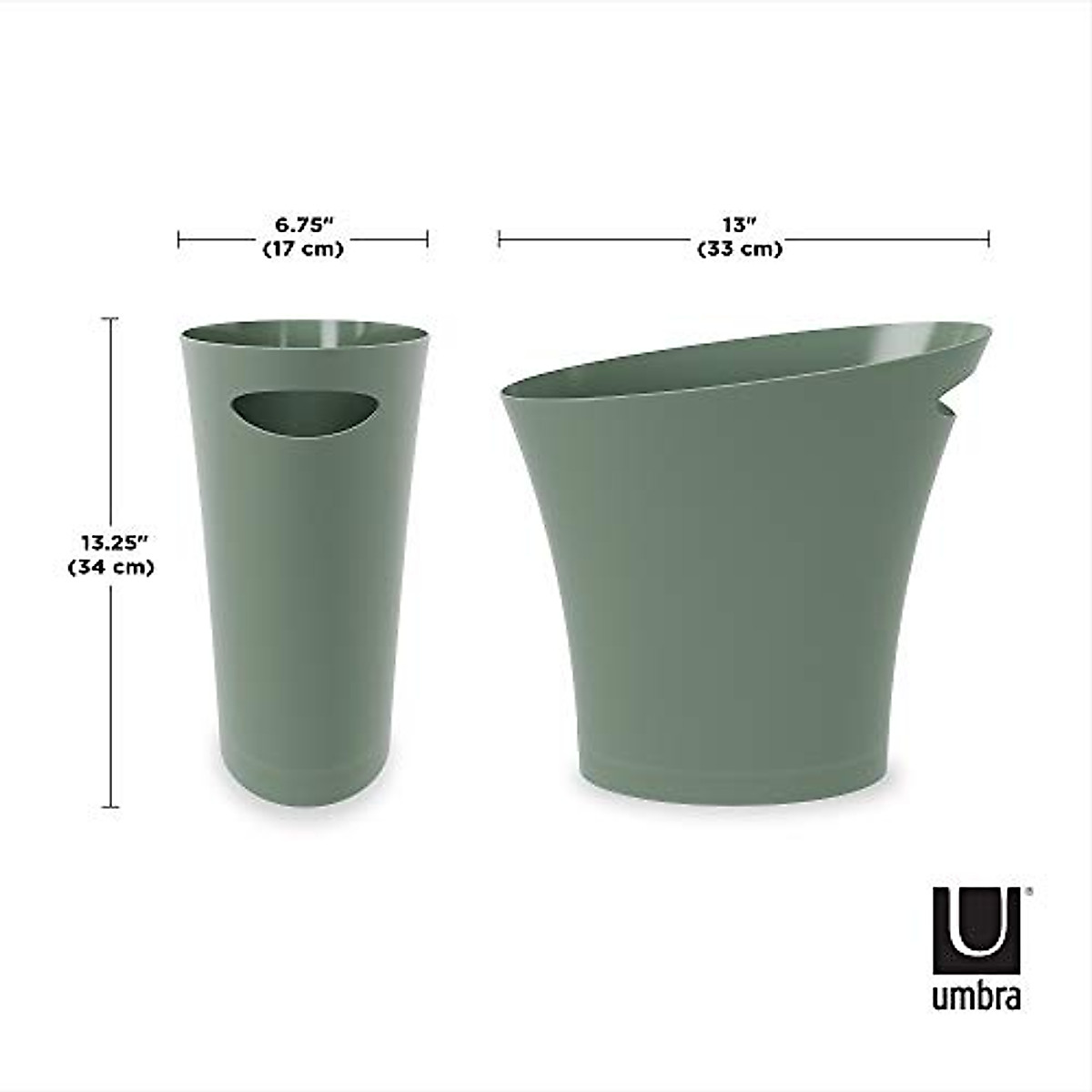 Umbra Skinny, Spruce Sleek & Stylish Bathroom Trash, Small Garbage Can, Wastebasket for Narrow Spaces at Home or Office, 2 Gallon Capacity, Single Pack - 082610-1095