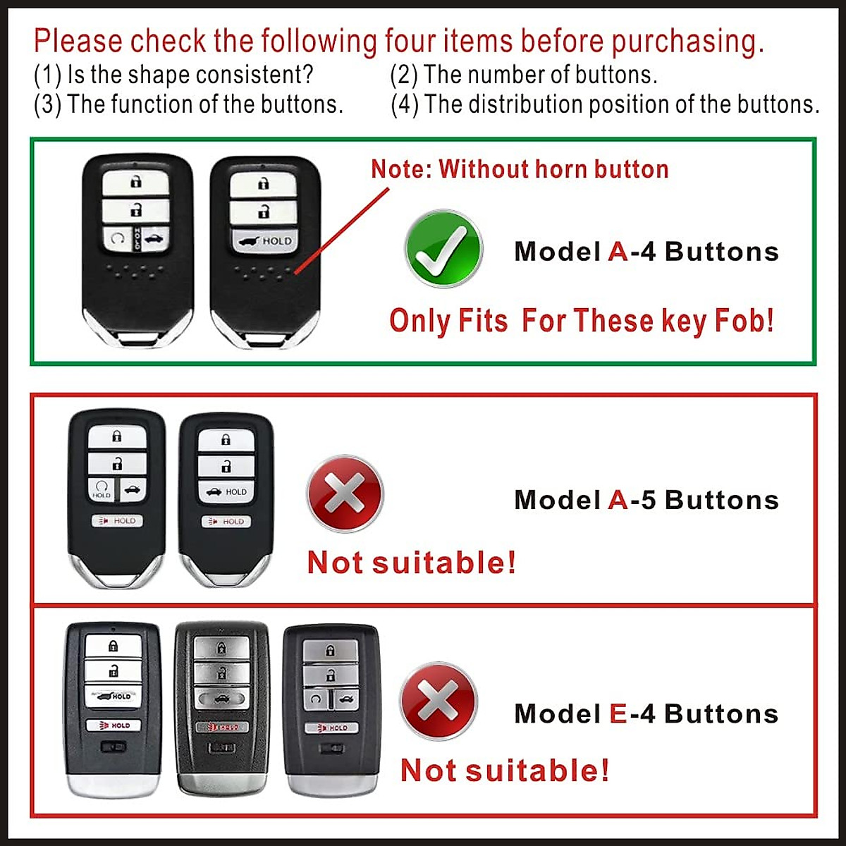 KOLALIR Key Fob Cover with Keychain Soft TPU 360° Degree Full Protection Compatible with Honda Accord Civic CRV HRV CRZ Pilot Ridgeline Odyssey Passport Fit Crosstour.(Model A-4 Buttons, White)