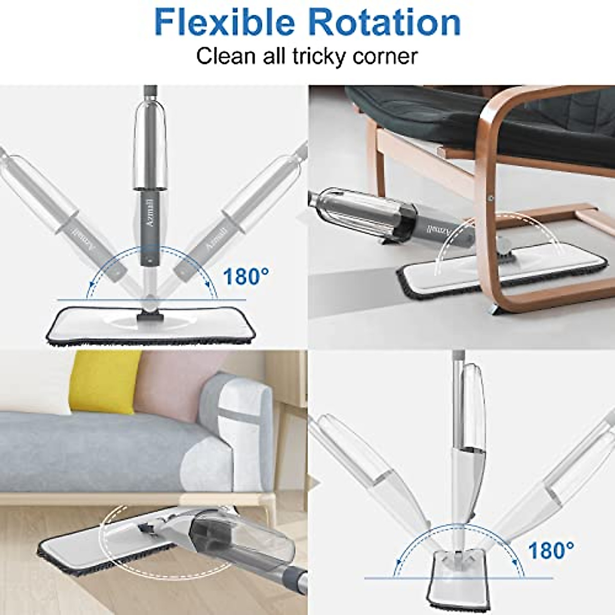 Spray Microfiber Mop for Floor Cleaning - Dust Dry Wet Mop with 4 Reusable Refillable Washable Chenille Mop Head Replacement Pads for Commercial and Home Kitchen Hardwood Laminate Vinyl Tile Floor Mop