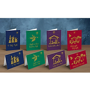 Better Office Products 50 Pack Religious Christmas Cards with Embossed Gold Foil Accents, 5" x 7", High Gloss, Gold Foil Interior Greeting, with 50 Envelopes, 50 Count Boxed Assortment