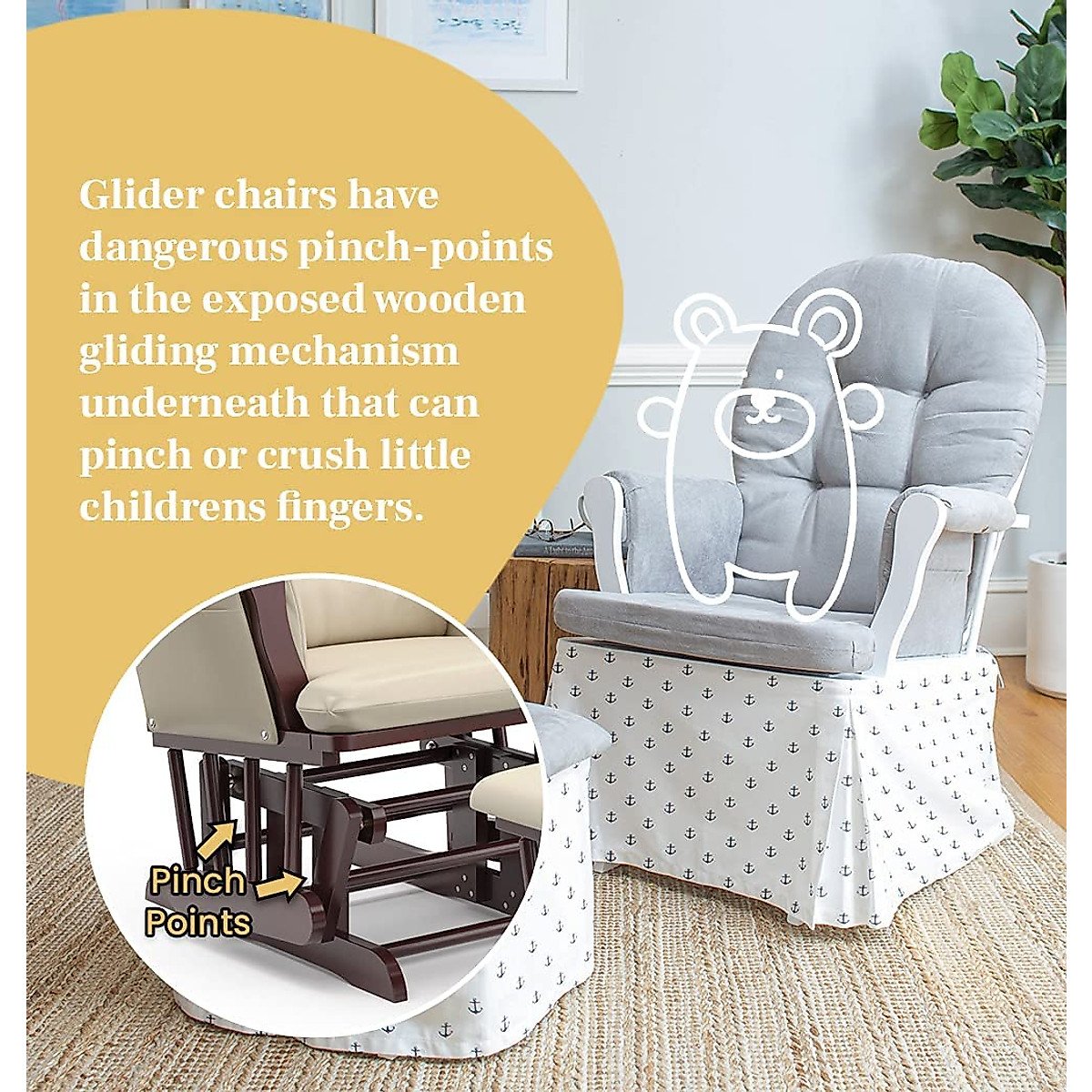 Glider Skirt, Universal Fit Safety Skirt for Glider Chair and Ottoman for Nursery, Baby Proofing Pinch Guard, Glider Chair and Ottoman Sold Separately, Safe Harbor Anchor Style