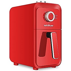 nutrifryer Air Fryer, 4Quart Air Fryer with Grill and Recipe Instructions, Small and Compact Design, 50Pcs Custom Parchment Paper Liners, Non-Stick Basket, 1400W, Red