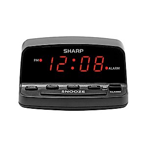 SHARP Digital Alarm Clock with Keyboard Style Controls, Battery Back-up, Easy to Use with Simple Operation, Black Case with Red LED Display