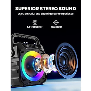 Karaoke Machine with Two Wireless Microphones, Portable Karaoke Machine for Adults & Kids, Portable Bluetooth Speaker with PA System, LED Lights, Supports TF Card/USB, AUX in, FM, USB,TWS (Black)…