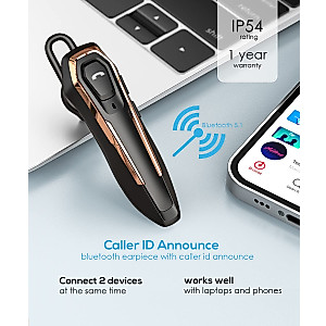 ZOUKAI Bluetooth Headset, Noise Cancelling with 2 Microphones, 30 Hours Talk Time, Announce Caller ID, Hands Free Bluetooth Wireless Earpiece for Cell Phones/Laptop/PC