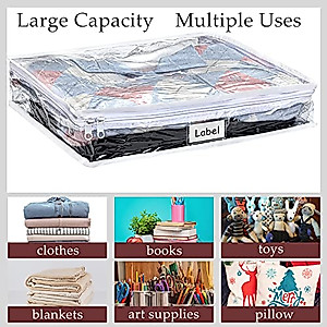 6 Pieces Zippered Storage Bags Clear Sweater Storage Bag PVC Plastic Storage Bags for Blankets Clothes Closet Quilt Pillow Bed Sheet Organizer with Zipper and Label (14.2 x 12 x 3.2 Inch)