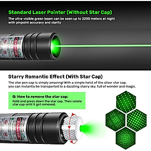 Green Laser Pointer Long Range High Power Tactical Green Beam Flashlight Laser pointer rechargeableUSB Laser Pointer Cat toys with Star Cap Adjustable Focus for Teaching Outdoor Hunting