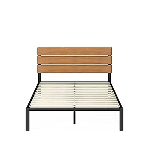 ZINUS Paul Metal and Bamboo Platform Bed Frame, Wood Slat Support, No Box Spring Needed, Easy Assembly, Queen