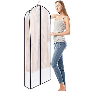 Zilink Breathable Fur Coat Storage Bags 60" Dress Bags for Gowns Long Dust Covers for Hanging Clothes with 7" Gussted Wrinkle Free for Leather Jacket Fur Coat Puffy Dress Storage, Set of 2