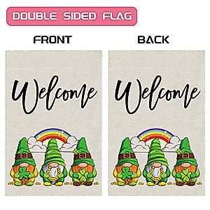 BOTB LIHM St Patricks Day Garden Flag Welcome Gnomes Lucky Clover 12×18 Inch Vertical Double Sided Small Yard Flag Spring Holiday Garden Outdoor Decorations