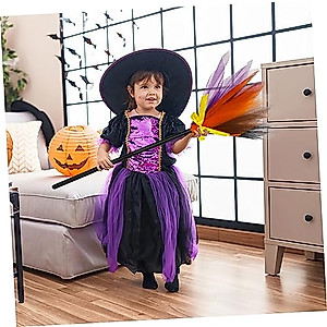 HONMEET Witch Supplies Halloween Prop Broom Plastic Flying Broomstick Mesh Witch Broom Props