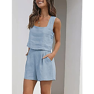 AUTOMET Womens 2 Two Piece Outfits Lounge Matching Sets Casual Y2K Linen Shorts Crop Tops 2023 Trendy Clothes Summer Vacation Outfits