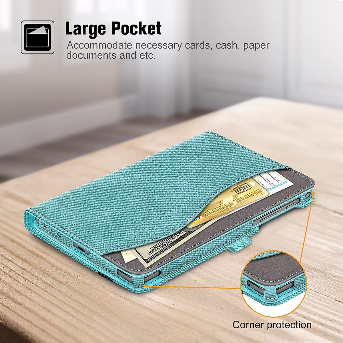 Fintie Case for Samsung Galaxy Tab A 8.4 2020 Model SM-T307, [Corner Protection] Multi-Angle Viewing Smart Stand Back Cover with Pocket, Turquoise/Brown