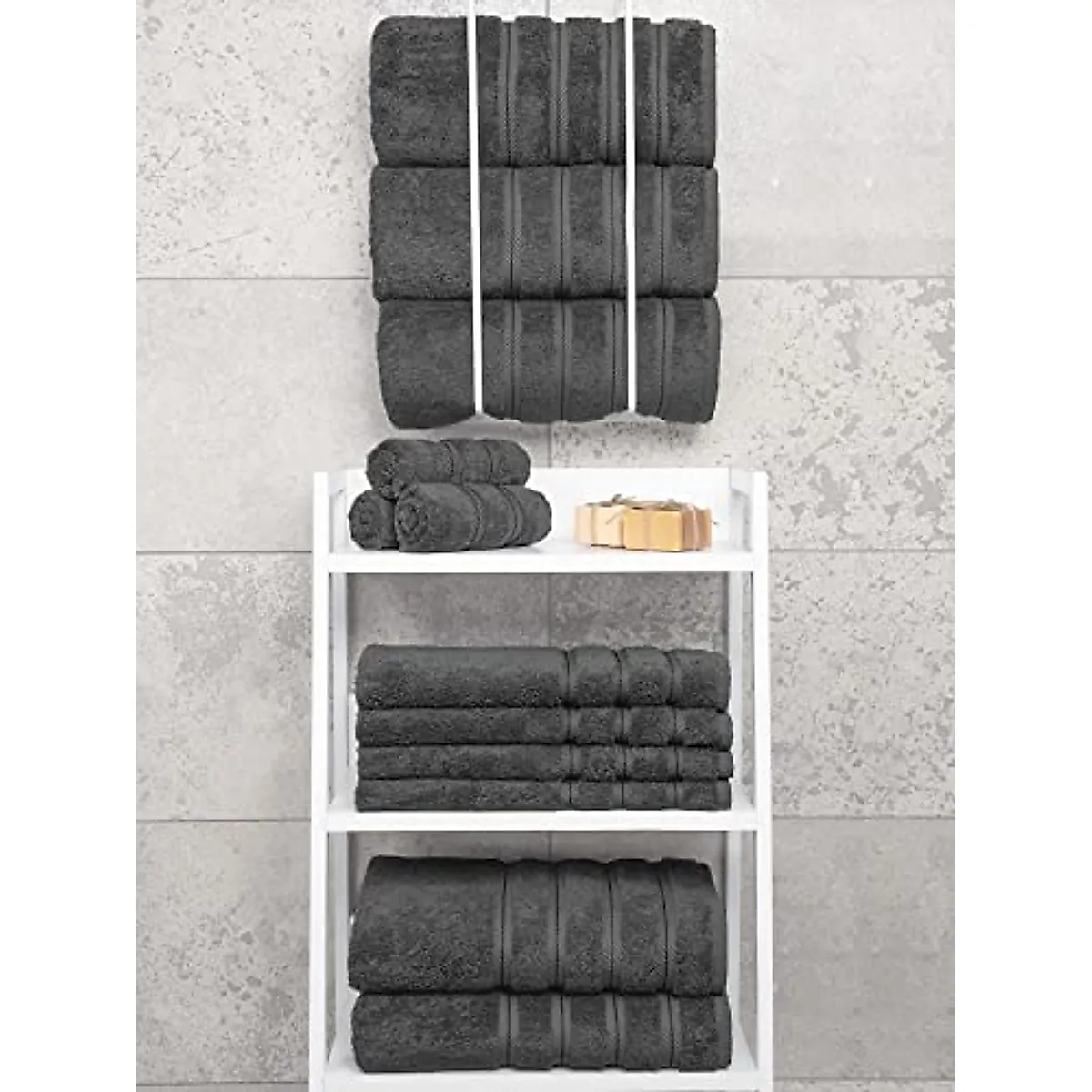 American Soft Linen Luxury 4 Piece Bath Towel Set, 100% Cotton Turkish Bath Towels for Bathroom, 27x54 in Large Bathroom Shower Towels, Dark Gray Bath Towels