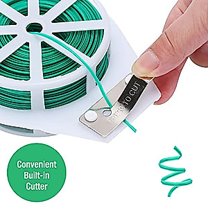 GSM Brands Twist Ties: 328 Feet Plastic Coated Wire to Tie Garden Plant or Office Cable with Convenient, Built-in Cutter (Green)