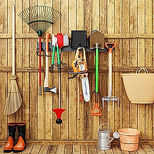 Godboat Garage Storage, Ski Garage Organization, Garden Tool Organizer, Mop & Broom Holder Wall Mount, Yard Tools Hanger, Corner Shelves with Rake & Shovel Rack, Garage Gifts for Men, Max Load 550lbs