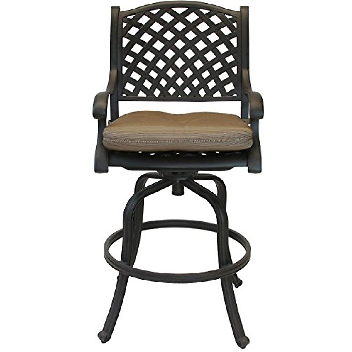Nassau Outdoor Patio 4 Swivel Barstools 30" High Cast Aluminum Dark Bronze, Walnut Cushions