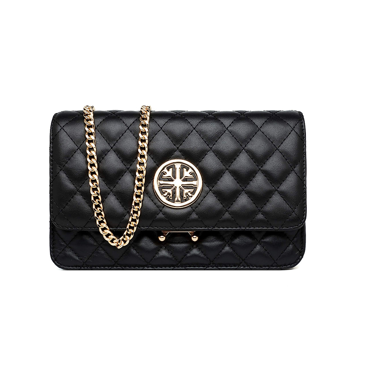 Women Genuine Leather Shoulder Bag Ladies Fashion Clutch Purses Quilted Crossbody Bags With Chain - Quilted Black