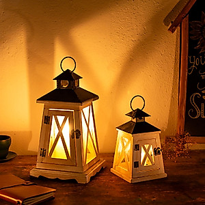 Decorative Candle Lantern Vintage Wood Lanterns with Glass Rustic Hanging Candle Holders Decor for Farmhouse Outdoor Garden Home