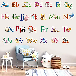 Animal Alphabet Wall Decals ABC Stickers Alphabet Number Wall Decals Wall Decals Peel and Stick Educational Classroom Wall Stickers for Kids Nursery Bedroom Living Room Playroom Decorations.