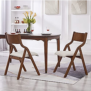 Ball & Cast Modern Folding Chairs Upholstered Kitchen Dining Chair Seating Set of 2, Walnut