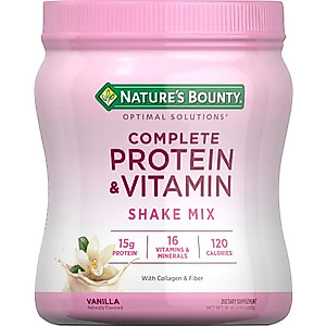 Nature's Bounty Complete Protein & Vitamin Shake Mix with Collagen & Fiber, Contains Vitamin C for Immune Health, Vanilla Flavored, 16 Oz