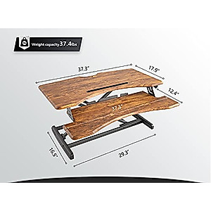 FEZIBO Standing Desk with Height Adjustable 37 Inches Standing Desk Converter Stand up Riser Tabletop Workstation Fits Dual Monitor Rustic Brown