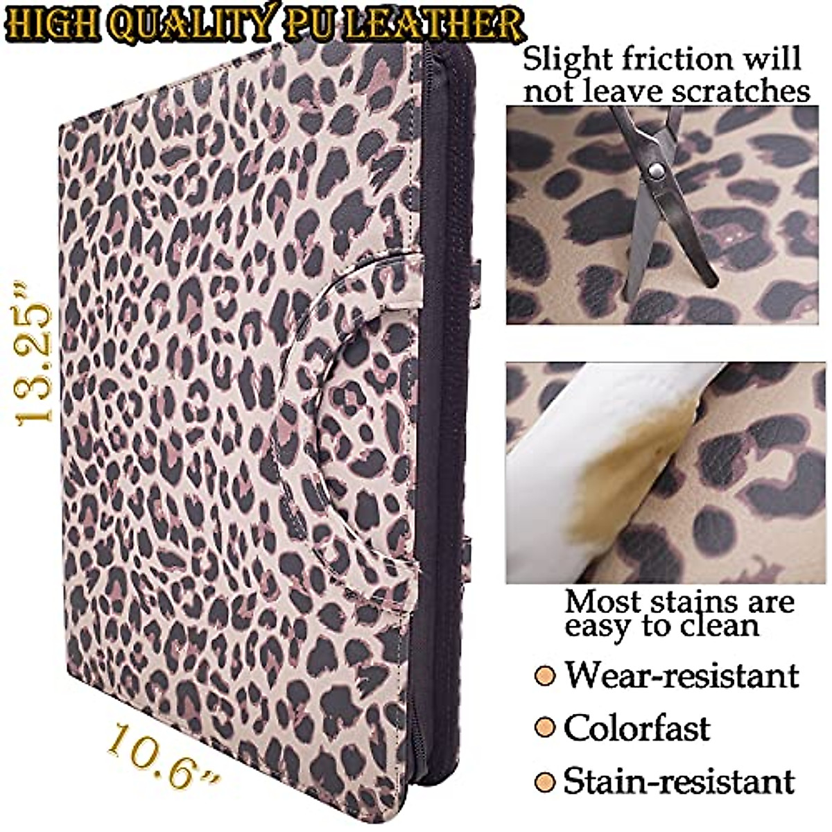 ECEIRO Leather Portfolio Ring Binder - Three Ring Binder Organizer Zippered Padfolio Folder Portfolio Organizer with Hidden Handle Cute Office Leather Binder - Gifts Supplies for Women