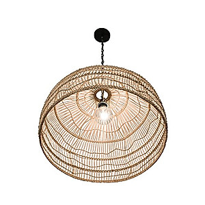 Kouboo 1050100 Open Weave Cane Rib Dome Hanging Ceiling Lamp, One Size, Wheat