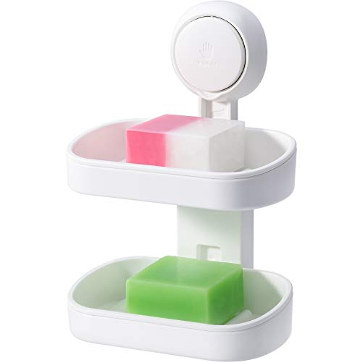 Urbanstrive Double Layer Suction Cup Soap Dish Holder with Drain for Shower/Sink/Bathroom, NO-Drilling, Removable, Powerful Max Hold 11lbs, White