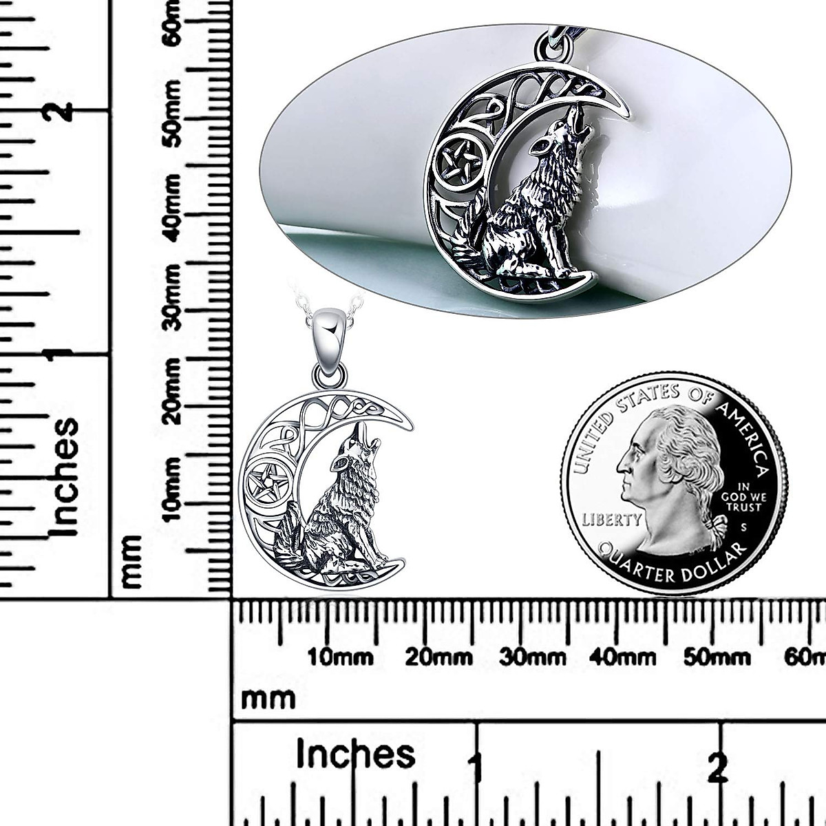 POPKIMI Sterling Silver Wolf Jewelry Howling Wolf Pendant Necklace for Men for Women, 18"+2" (Style-1)