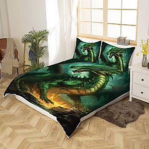 Personalized Green Dragon Duvet Cover Bedding Dragon - Dragon Comforter for Girls Boys Kid - Dragon Comforter, Quilts Bedding All Season, Dragon Bed Sets