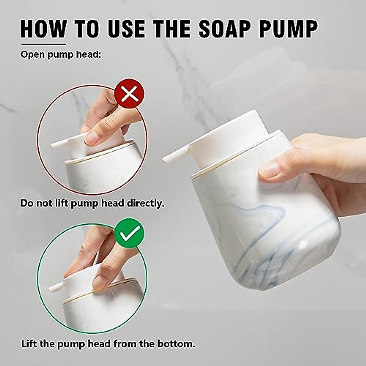 Agyiuns Marbled Blue Soap Dispenser, Ceramic Foaming Soap Dispenser with Easy-to-Press Pump for Bathroom 12 oz refillable Liquid Hand soap and Lotion for Kitchen (Marbled Blue Foam Dispenser)