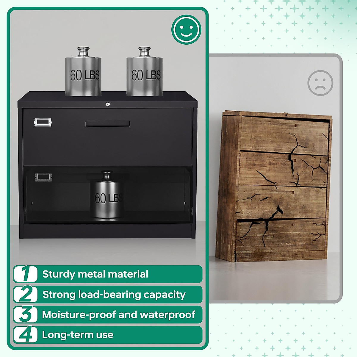 Letaya Metal Lateral File Cabinets with Lock,2 Drawer Steel Wide Filing Organization Storage Cabinets,Home Office Furniture for Hanging Files Letter/Legal/F4/A4 Size (Blcak-2 Drawer)